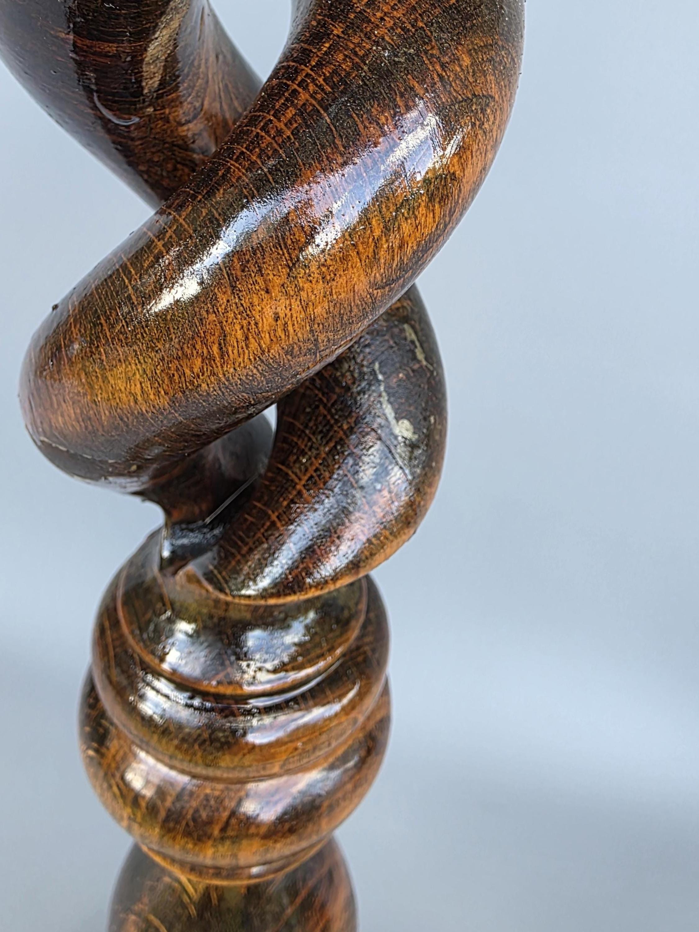 Vintage Open Carved Wood Barley Twist Hand Plant Stand & Pedestal Side ...