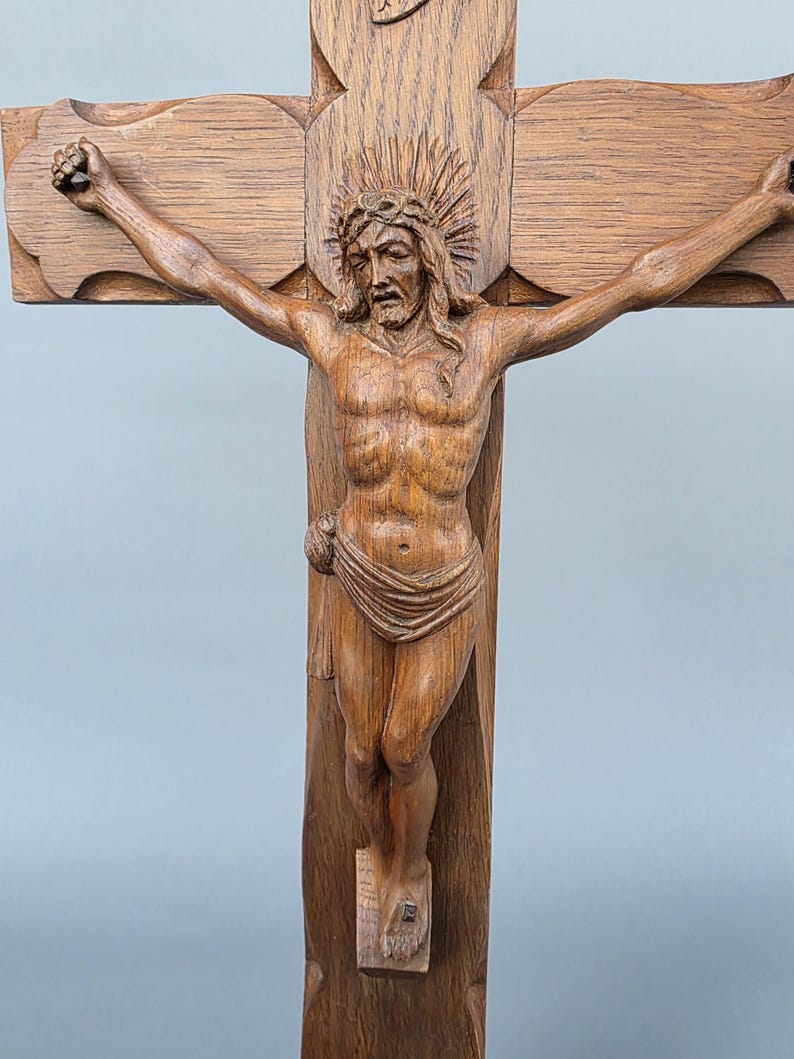 Large Carved Oak Wood Jesus Christ Corpus Wall Crucifix ++ - Etsy