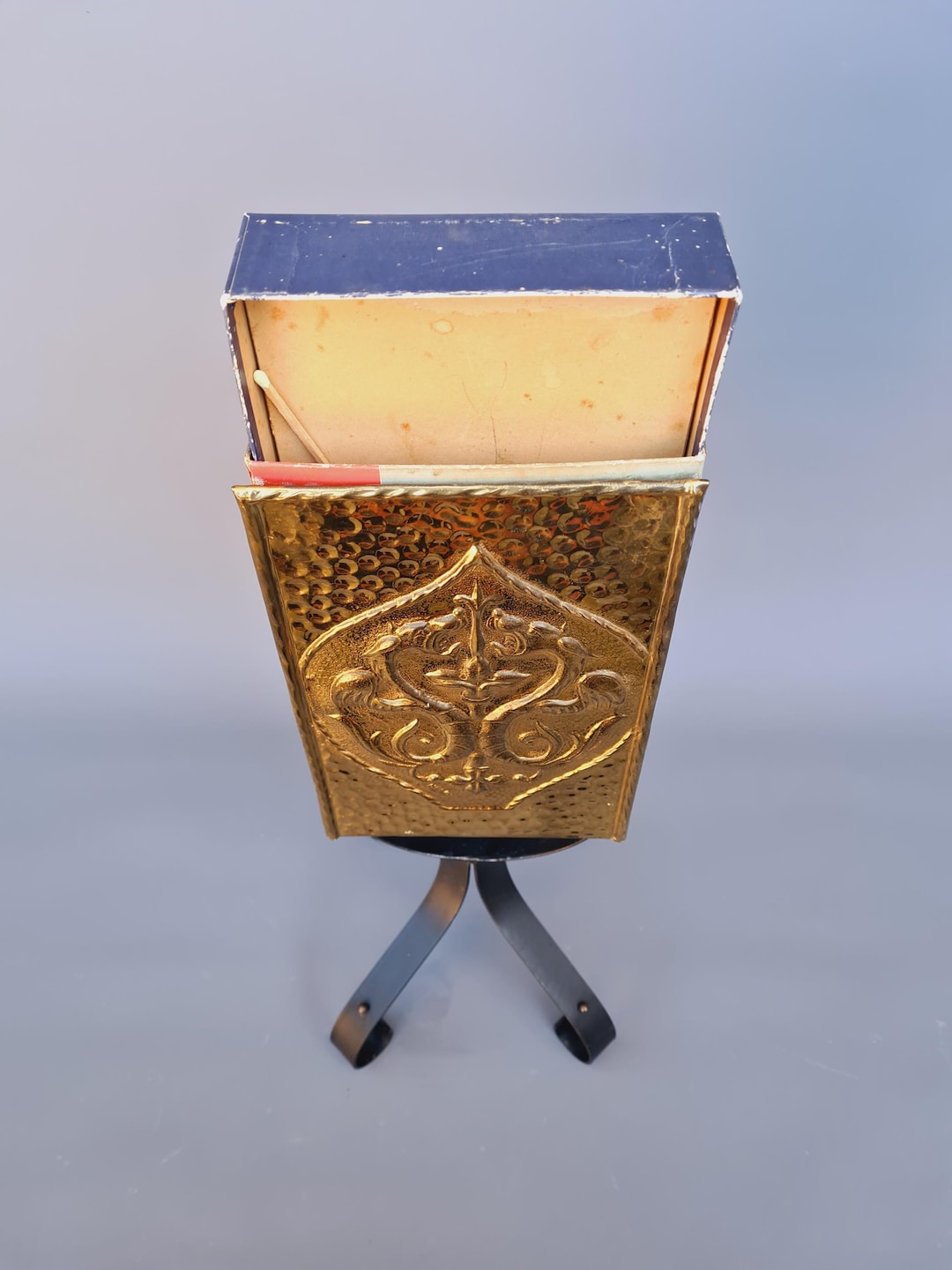 Vintage Brass Matchbox on Metal Stand, Decoration for Your Fireplace ...