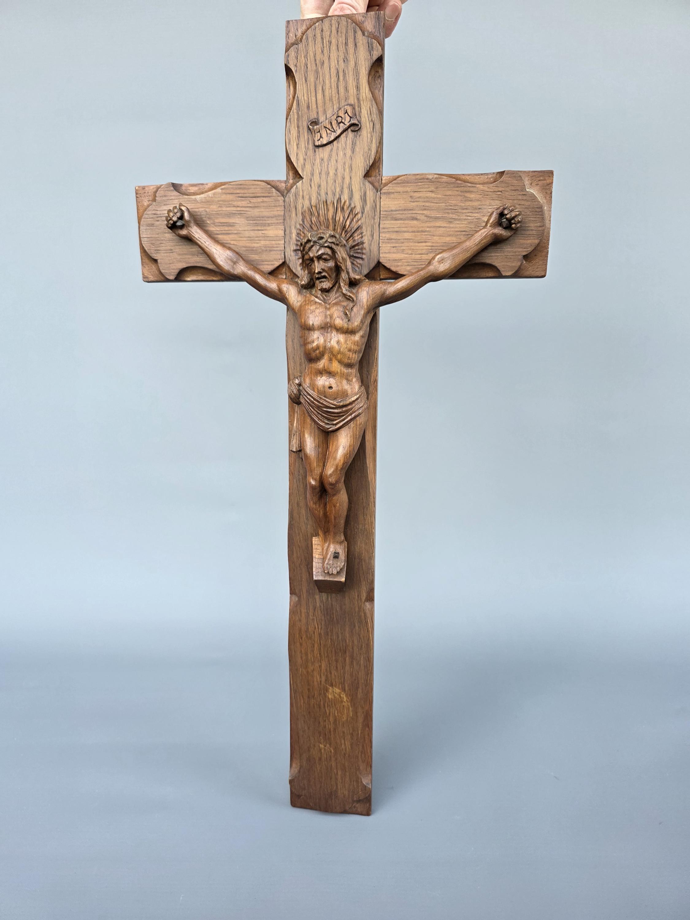 Large Carved Oak Wood Jesus Christ Corpus Wall Crucifix ++ - Etsy