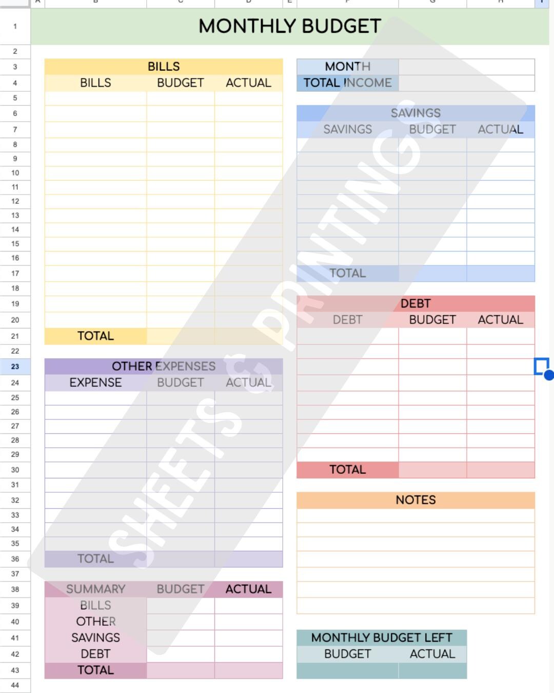 Easy Simple Monthly Budget Google Sheet Template - Etsy