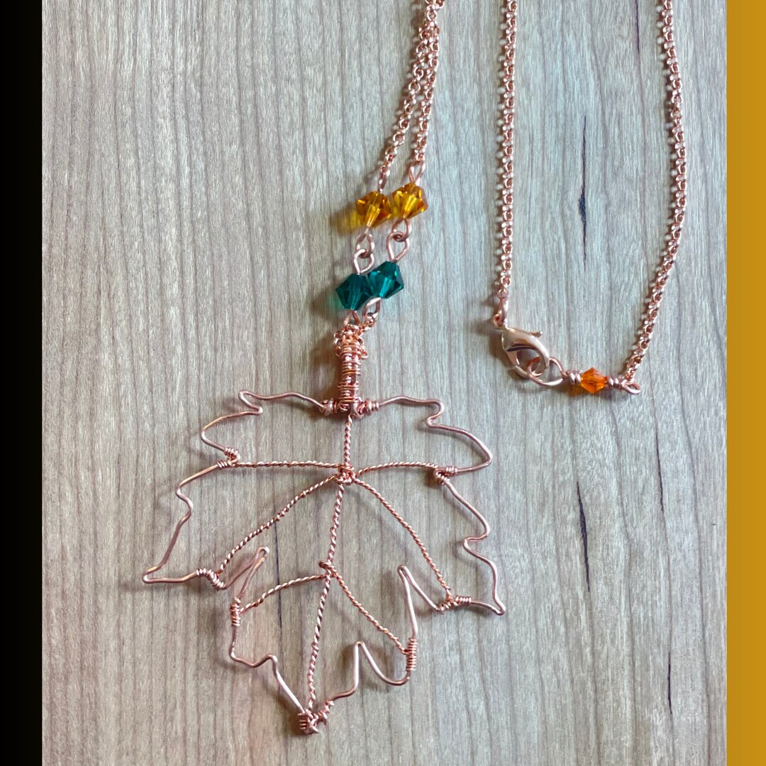 Wire Wrapped Maple Leaf, Copper Wire Hand Wrapped, Crystal Rose Gold ...