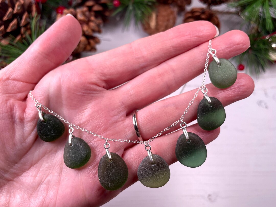 Green Sea Glass Necklace, Sterling Silver 18", Seaham Beach Glass - Etsy