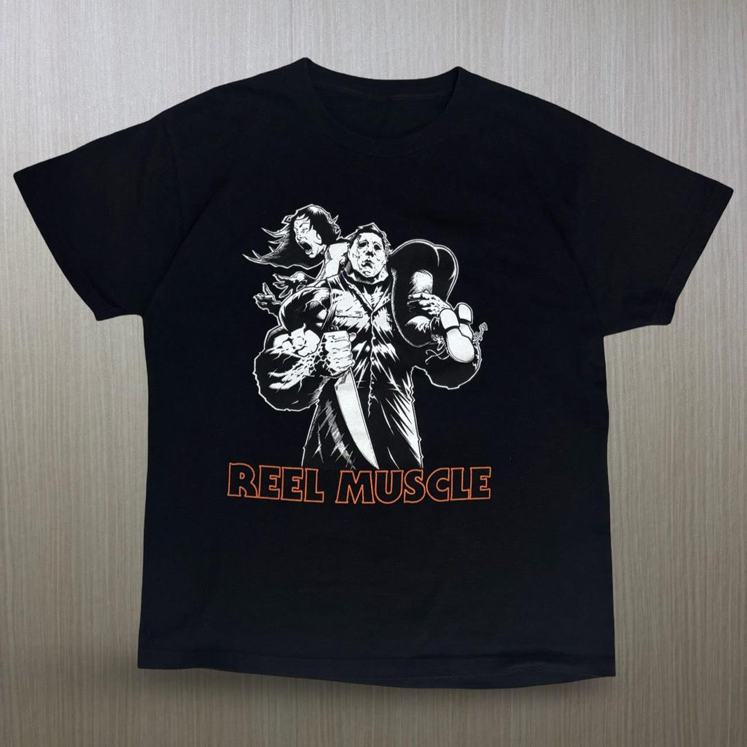 Reel Muscle Retro Slasher Graphic Tee, Black Unisex Streetwear - Etsy