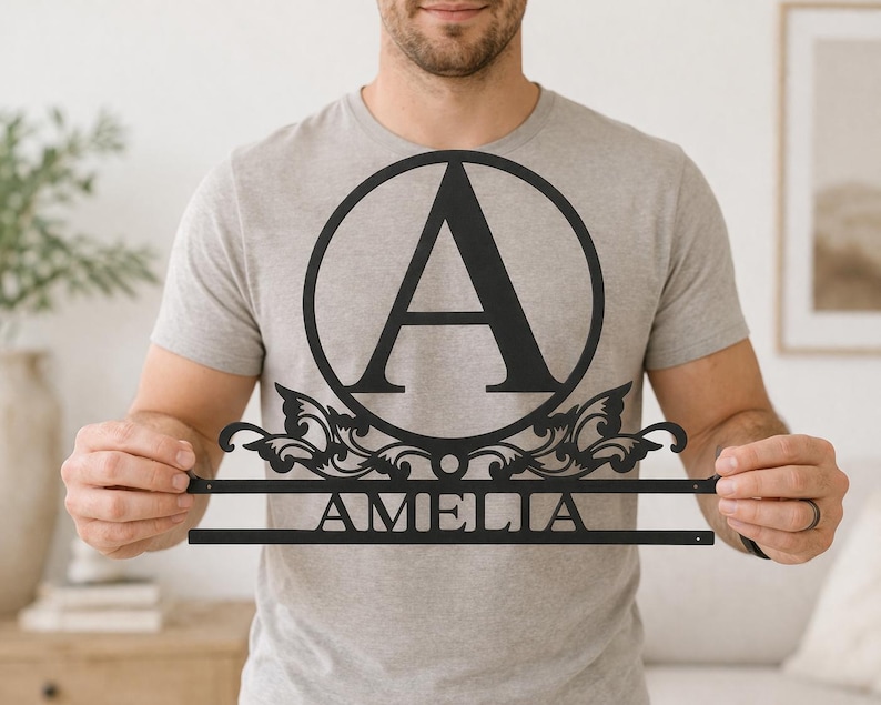 Custom Split Letter Metal Name Sign, Personalized Family Monogram Wall ...