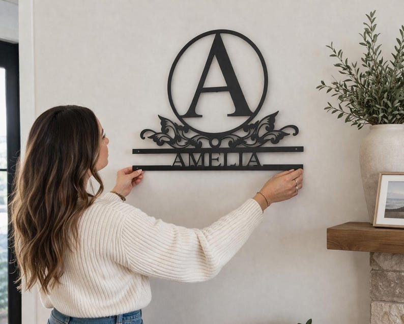 Custom Split Letter Metal Name Sign, Personalized Family Monogram Wall ...