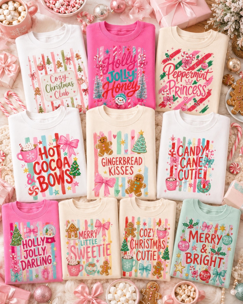 Retro Pink Christmas PNG Bundle, Cute Christmas Apparel Design ...