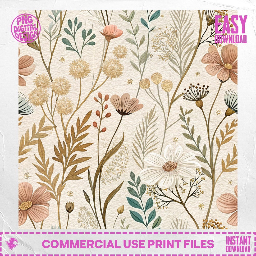 Fall Floral Seamless Pattern: Cottagecore PNG (digital Download) - Etsy
