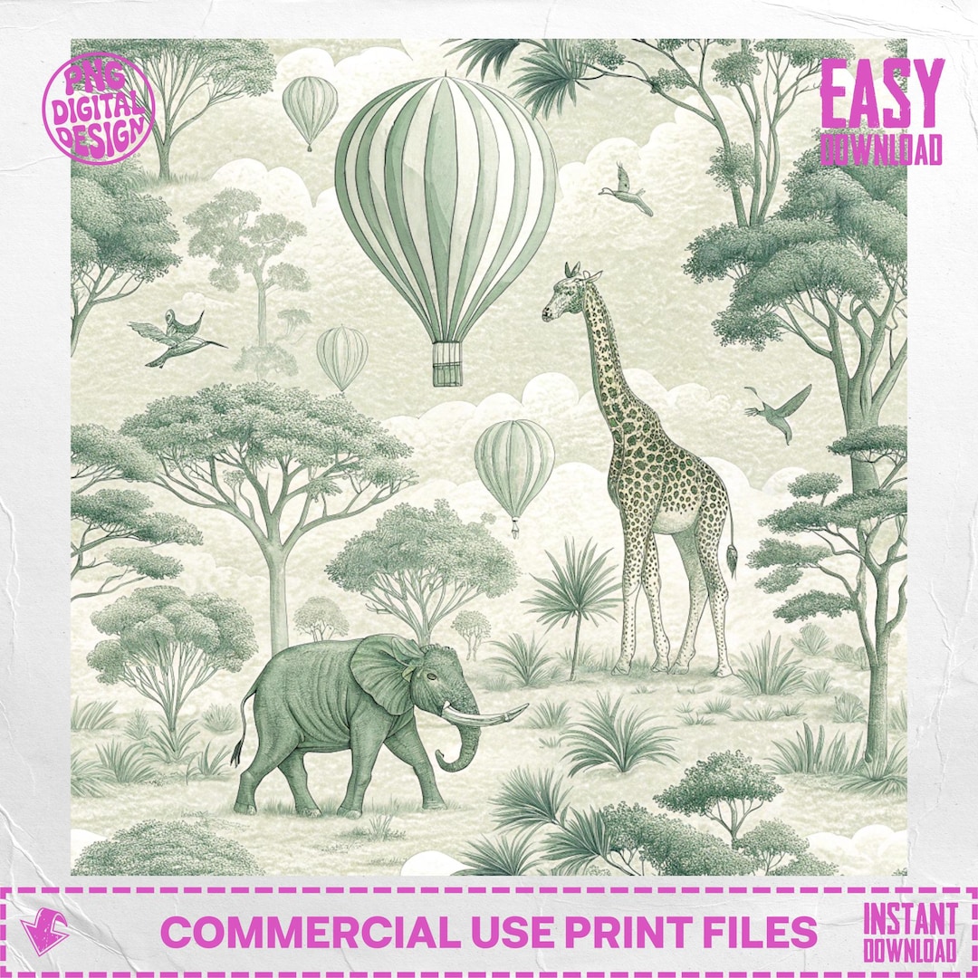 Safari Toile De Jouy Seamless Pattern: Blue African Print (digital ...