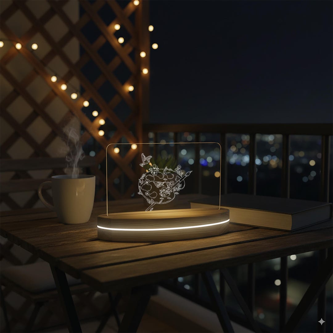 Bird Floral Acrylic Light, LED Plexiglass Art Lamp, Hummingbird Table ...