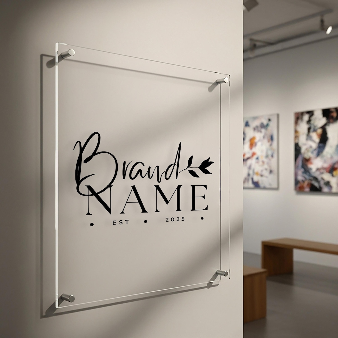 Custom Acrylic Logo Sign, Modern Business Sign, Brand Name With Floral ...