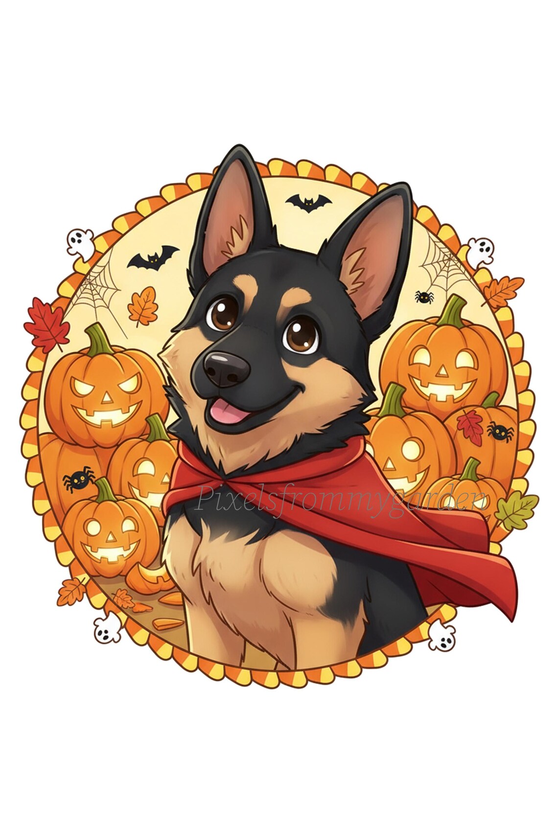 Witchy Shepherd: German Shepherd Halloween Digital Art Print – Cute Dog ...