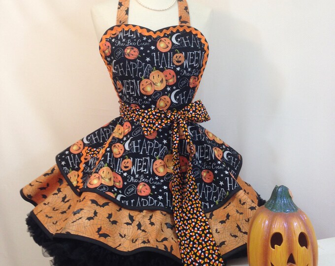 Boo Crew Halloween Apron, Pin up Apron, Jack O'lanterns, Halloween ...