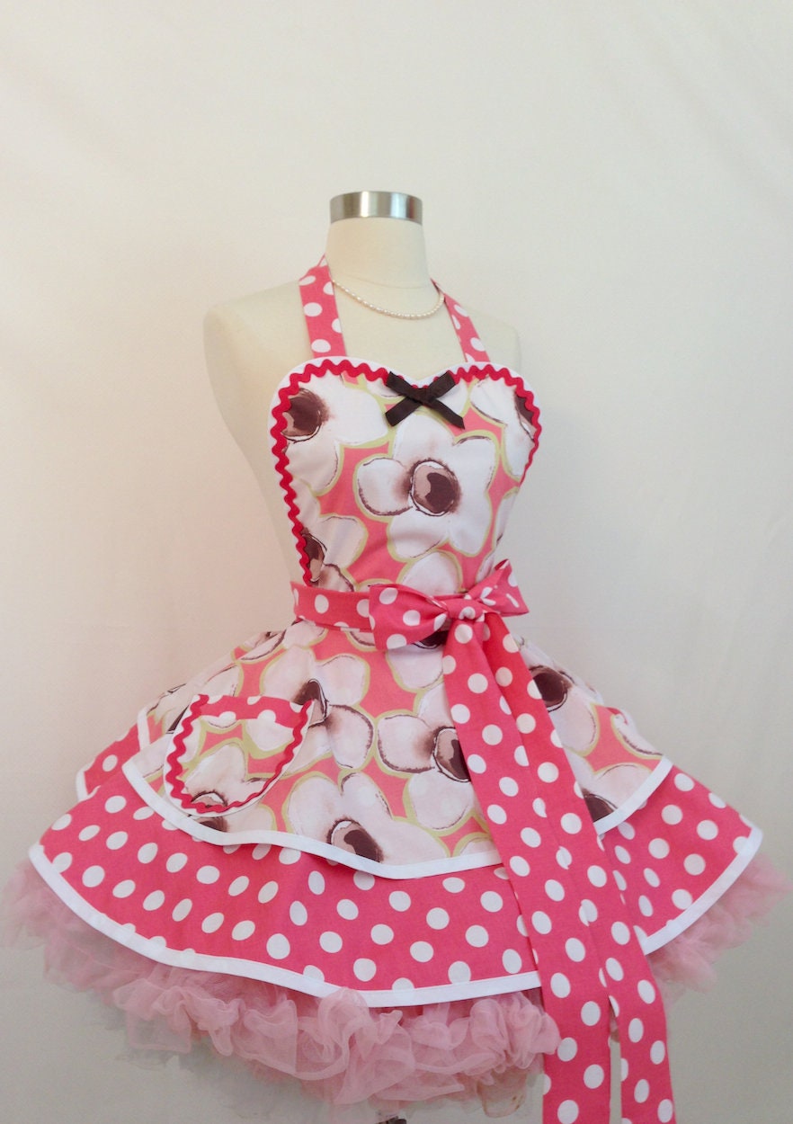 Womens Retro Apron Pink Watercolor Daisies Pin Up Apron | Etsy