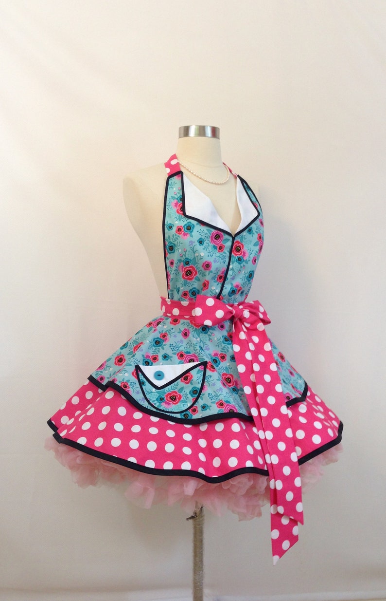 June Cleaver Poppies Apron Pin Up Apron Floral Retro Apron | Etsy