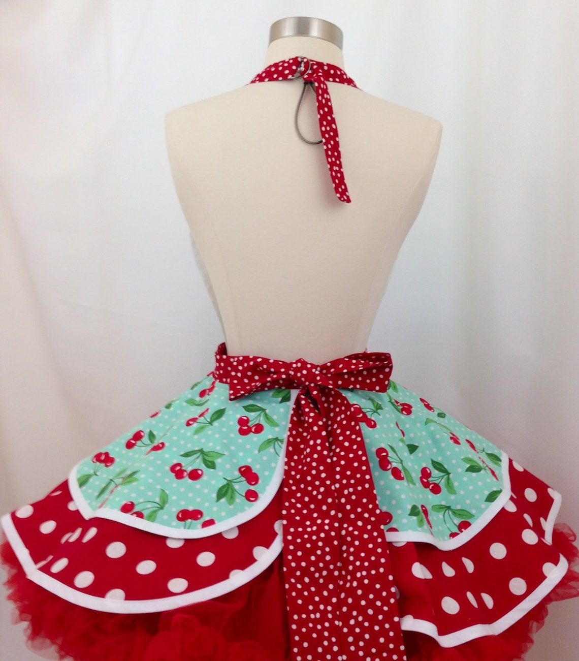 Retro Apron / Mint Cherry Dot Pin up Diner Apron Woman's | Etsy