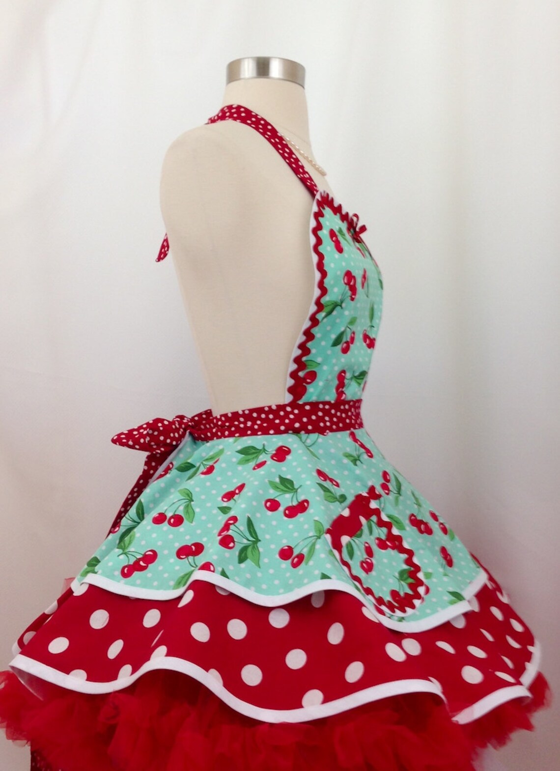 Retro Apron / Mint Cherry Dot Pin up Diner Apron Woman's | Etsy