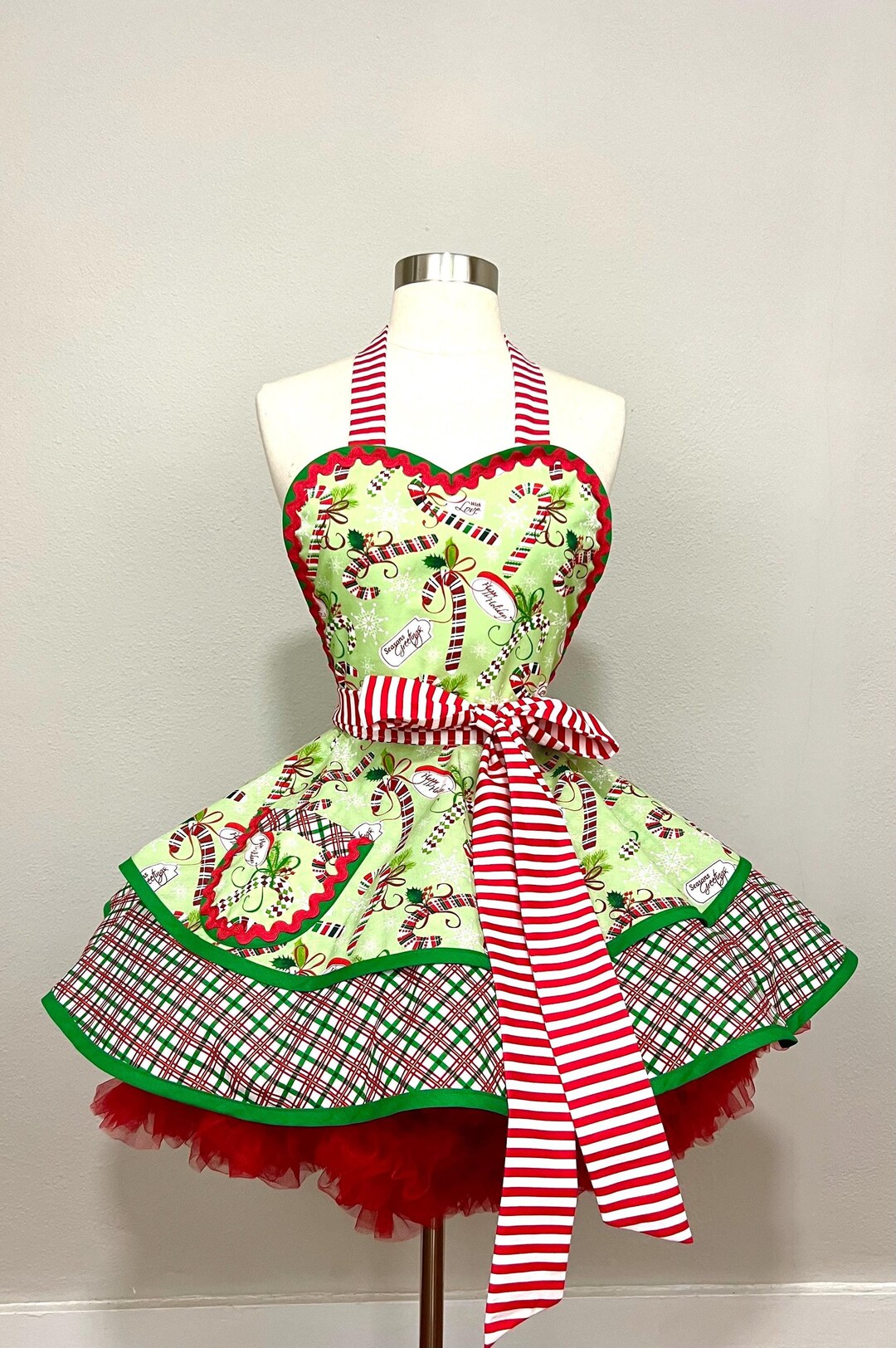 Candy Cane Greetings Christmas Apron, Woman's Apron - Etsy