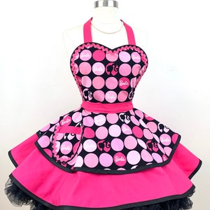 Polka Dot Barbie Apron, Retro Apron, Hot Pink /black Women's Apron - Etsy