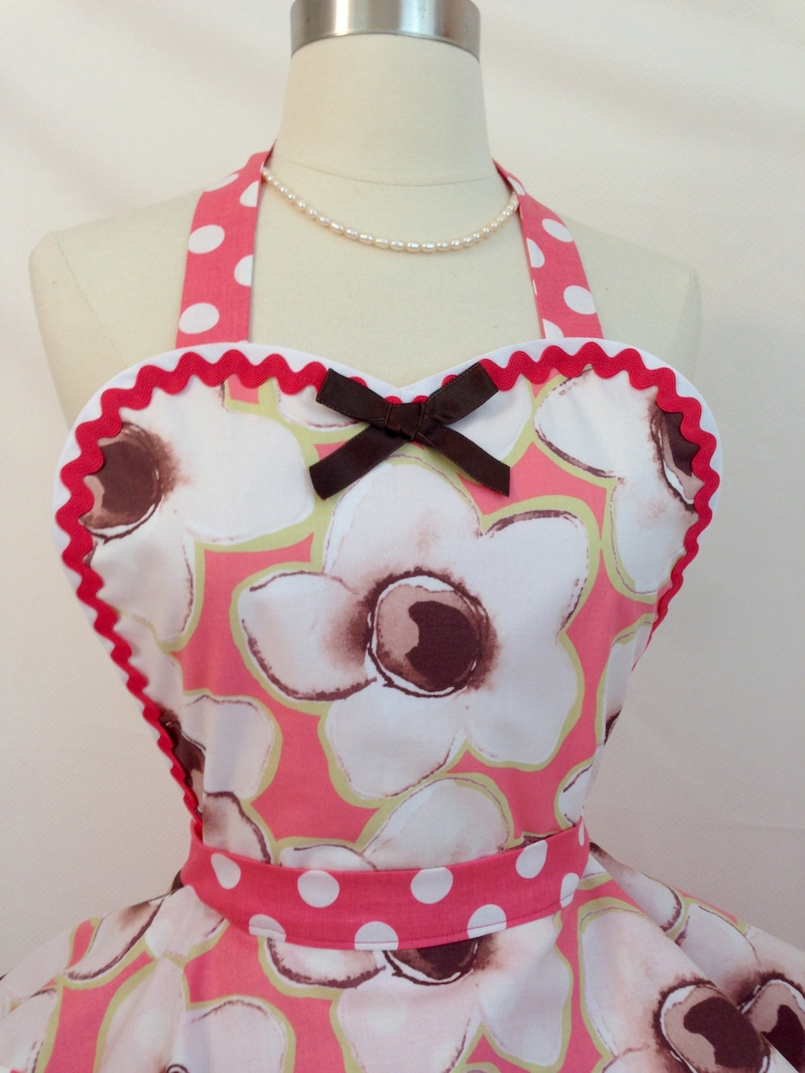 Womens Retro Apron Pink Watercolor Daisies Pin up Apron - Etsy