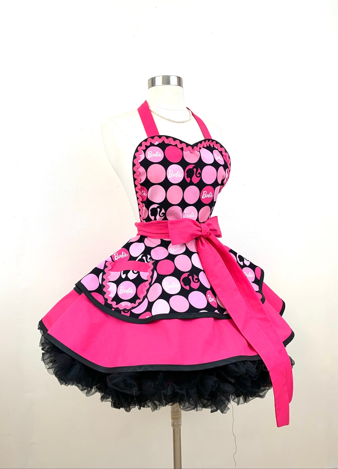 Polka Dot Barbie Apron, Retro Apron, Hot Pink /black Women's Apron - Etsy