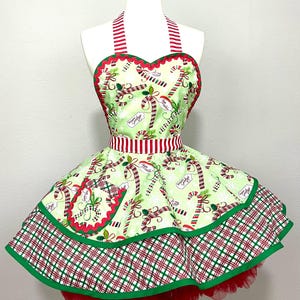 Candy Cane Greetings Christmas Apron, Woman's Apron - Etsy