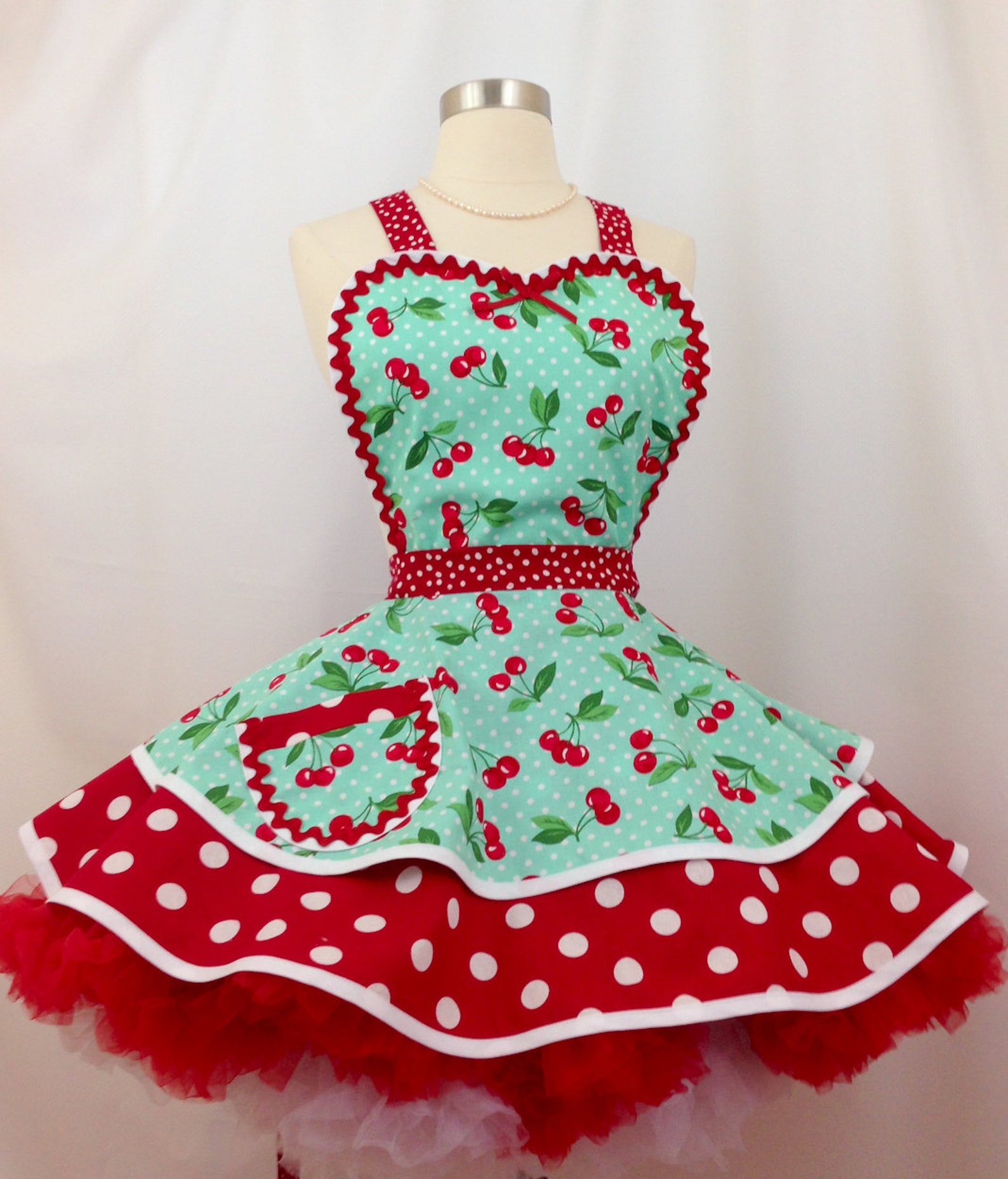 Retro Apron / Mint Cherry Dot Pin up Diner Apron Woman's | Etsy