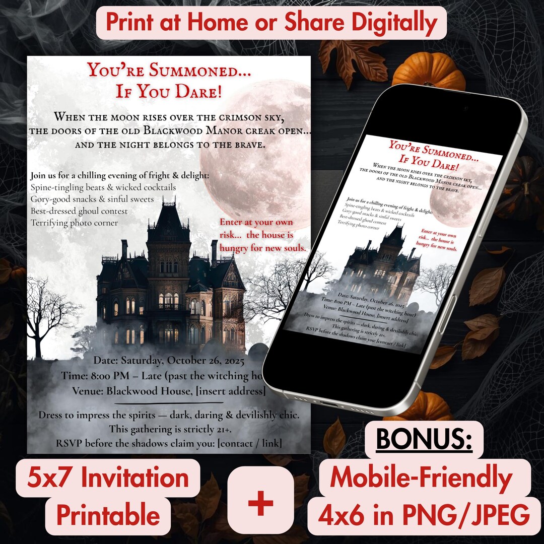 Misty Haunted House Halloween Printable Invitation Set: Gothic Party ...
