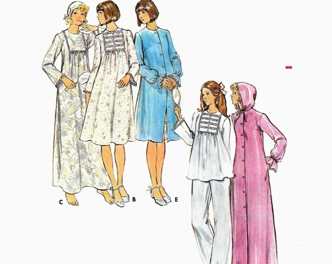 Nightgown Pattern Nighty Hooded Robe Square Front Yoke Pajamas ...