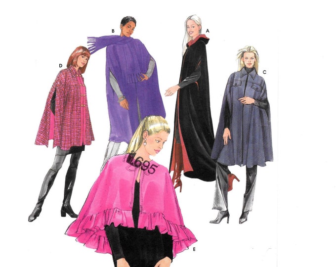 Cape Cloak Sewing Pattern W/ Hood or Collar Scarf Arm Slits Lined Long ...