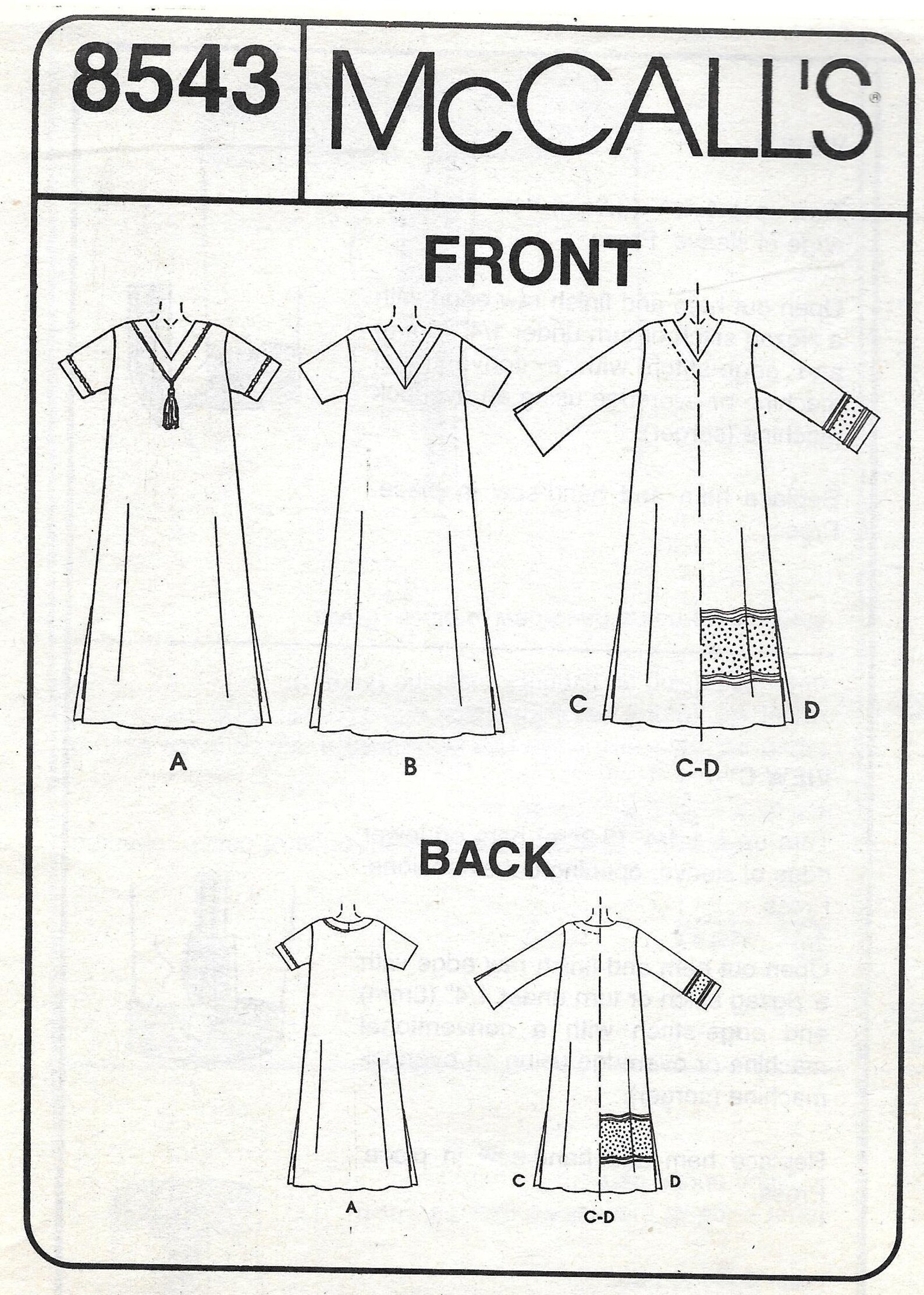 Caftan Pattern Loose Fitting Pull Over Long or Short Sleeve V Neck ...