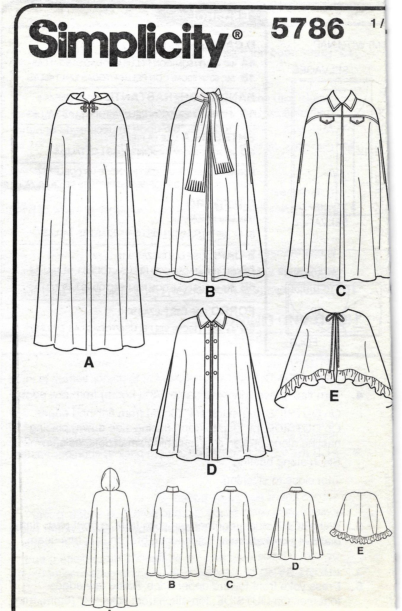 Cape Cloak Sewing Pattern W/ Hood or Collar Scarf Arm Slits Lined Long ...