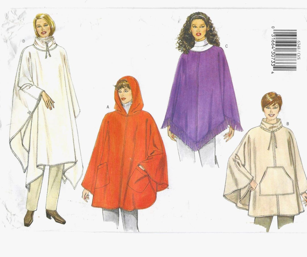 Poncho Cape Sewing Pattern W/ Hood Hooded Cloak Loose Fit Butterick ...