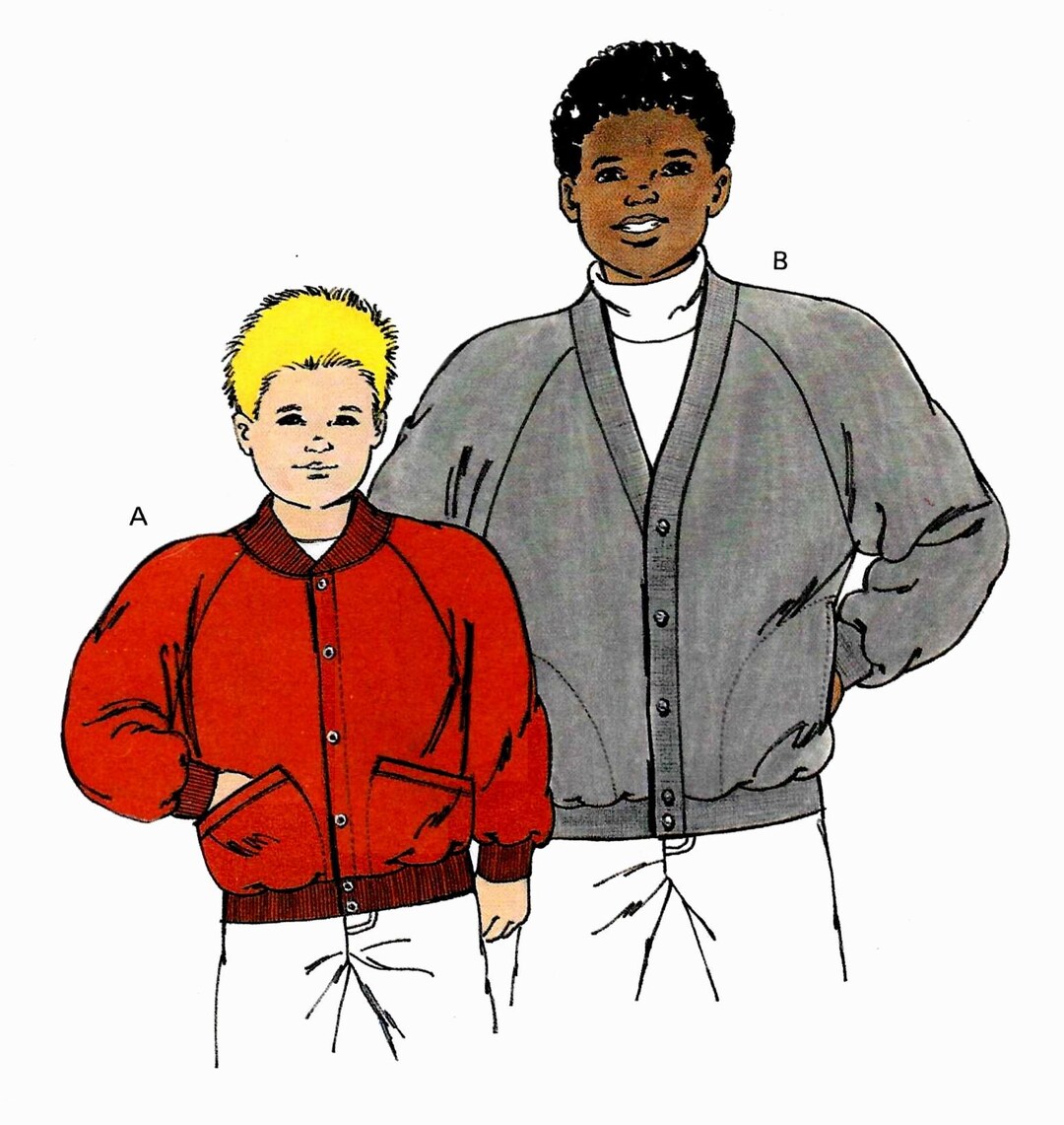 Boys Jacket Cardigan Pattern Front Snap or Button With Pockets Raglan ...