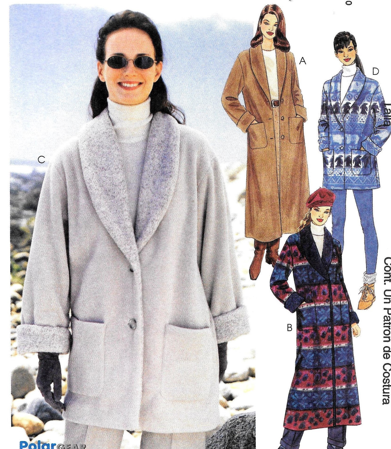 Jacket Fleece Coat Sewing Pattern Button Front Shawl Collar Patch ...