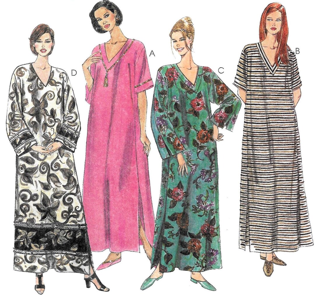 Caftan Pattern Loose Fitting Pull Over Long or Short Sleeve V Neck ...