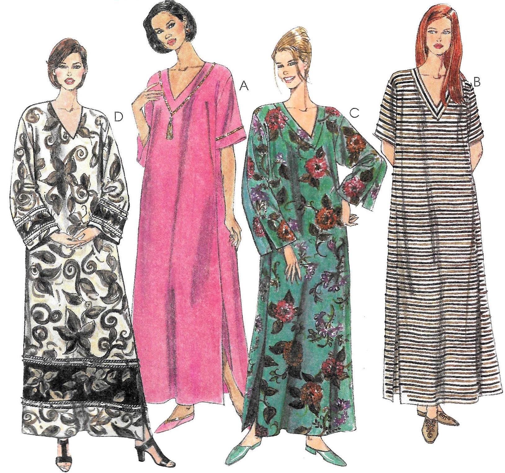 Caftan Pattern Loose Fitting Pull Over Long or Short Sleeve V Neck ...