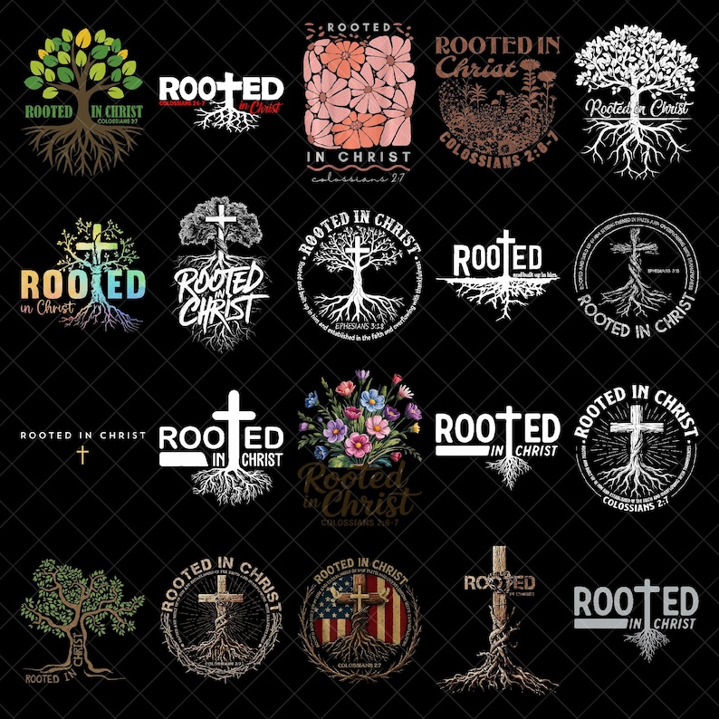 Rooted in Christ PNG Bundle, Christian Faith Tree Cross Bible Verse ...