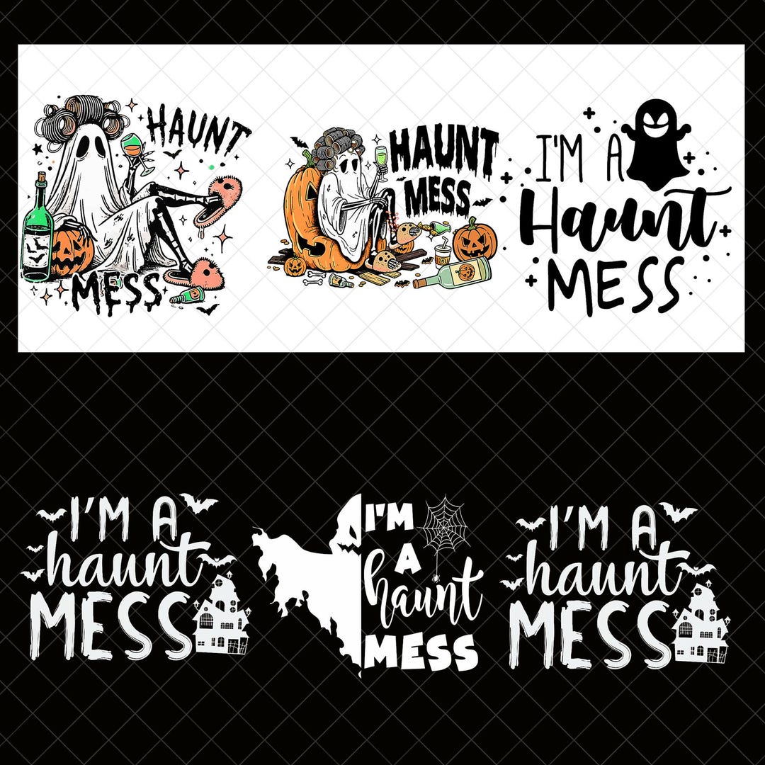 Haunt Mess Halloween PNG Bundle, Funny Ghost Design, Messy Halloween ...