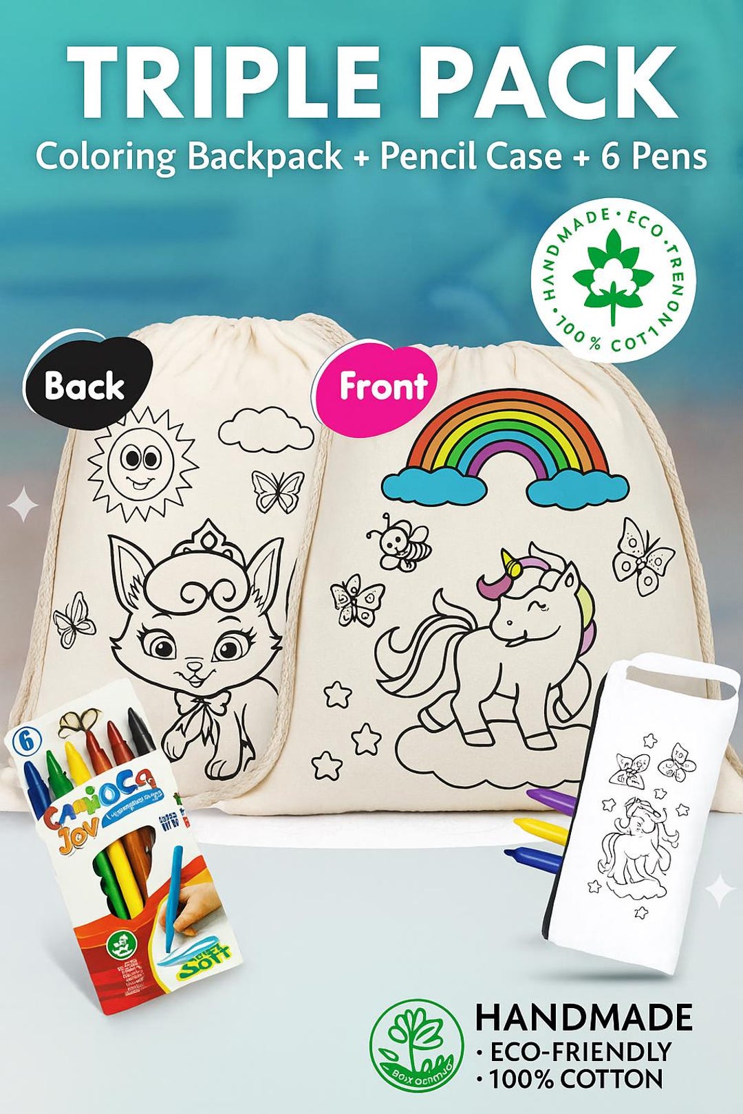 DIY Coloring Backpack Set: Handmade Cotton Bag & Pencil Case With ...