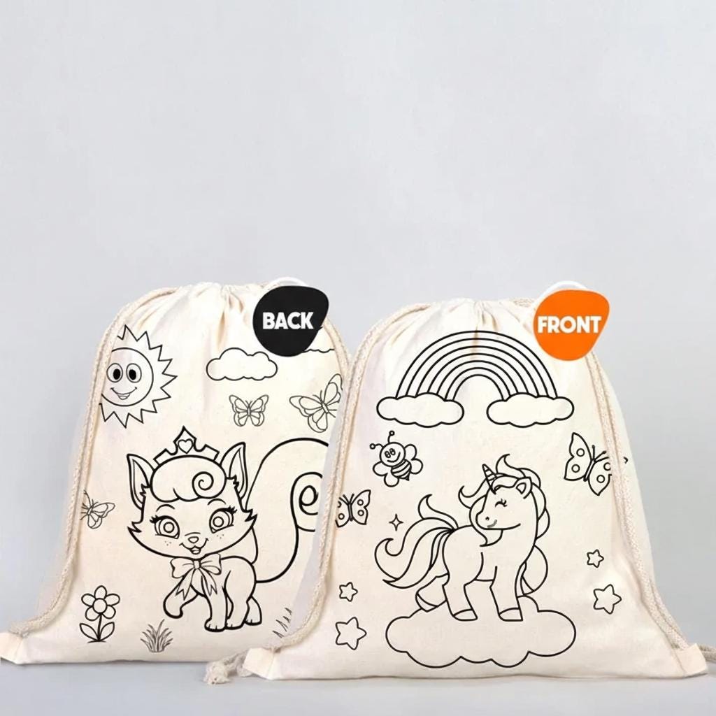 DIY Coloring Backpack Set: Handmade Cotton Bag & Pencil Case With ...
