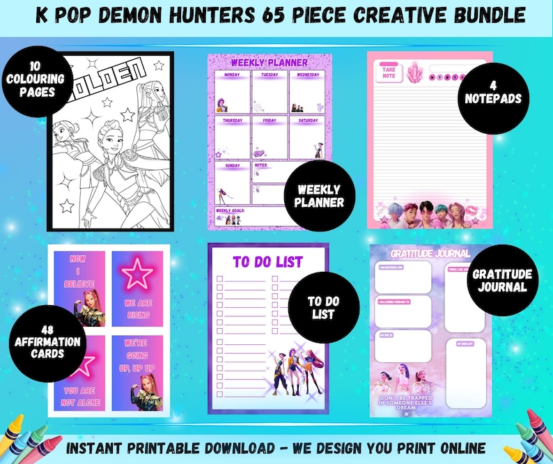 Kpop Demon Hunters Stationery Bundle | Planner, Coloring Pages (digital ...