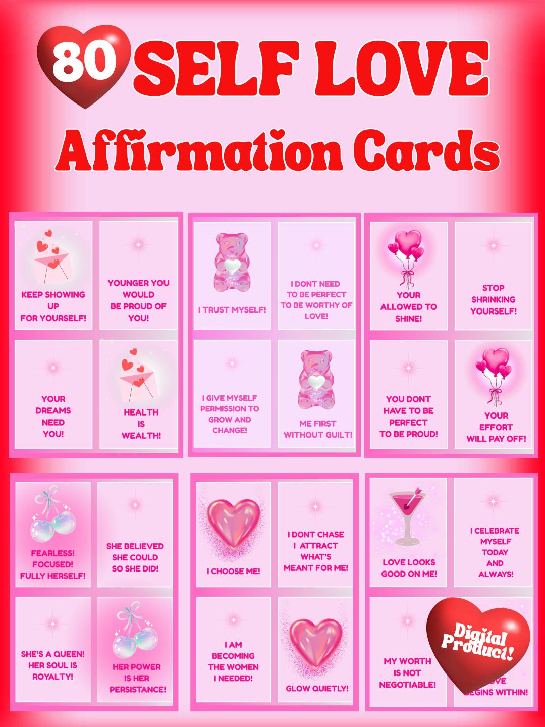 Self Love Affirmation Cards – 80 Positive Affirmations, Valentine’s Day ...
