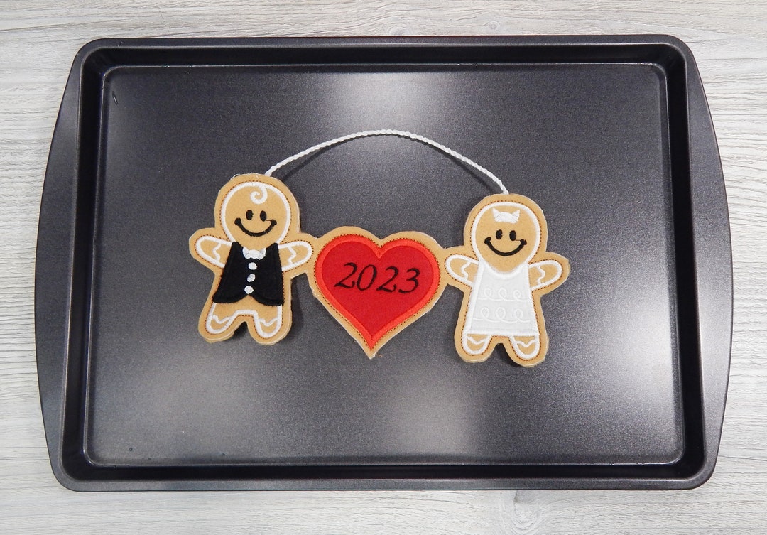 Bride and Groom With Heart Felt Gingerbread Boy and Girl Embroidered ...