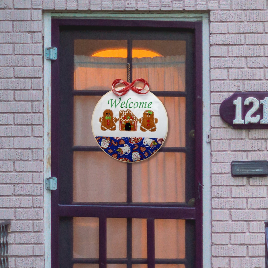 Gingerbread People Welcome Sign Round Hoop Frame Festive - Etsy
