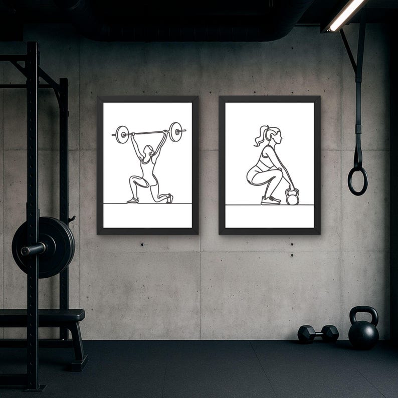 Minimal Line Art Gym Wall Art Bundle 10 | Fitness Digital Posters Set ...