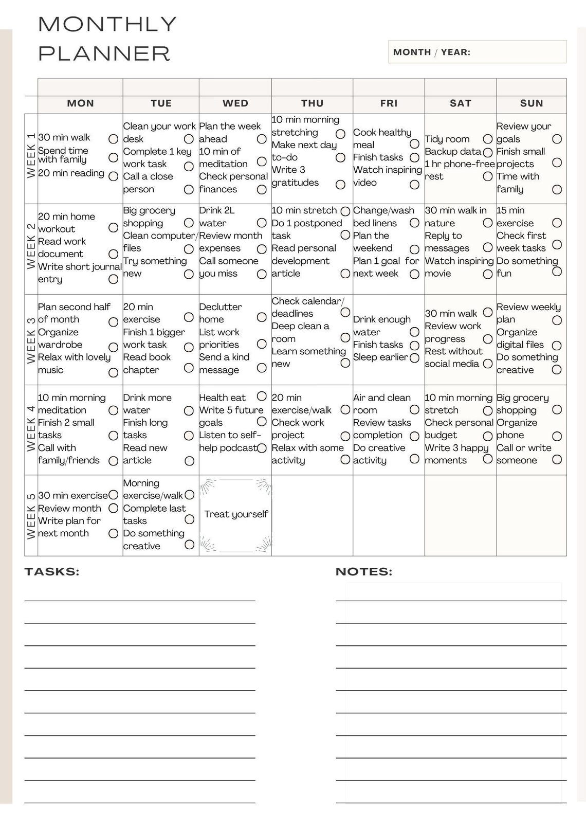 Printable Monthly Planner/minimalist to Do List/a4 Letter PDF - Etsy