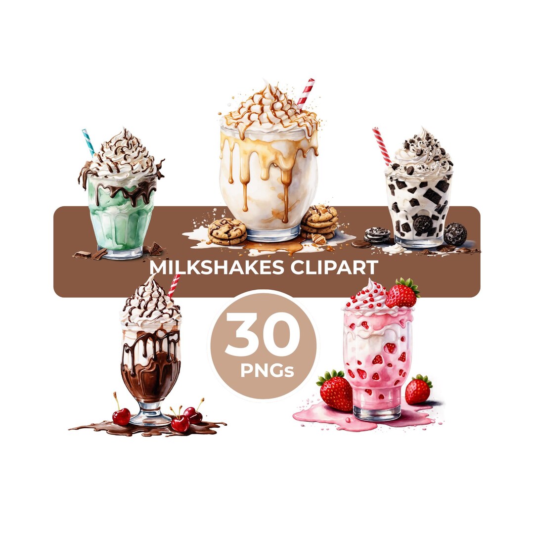 Milkshake Clipart Bundle: Watercolor Dessert Drinks PNG Set (digital ...