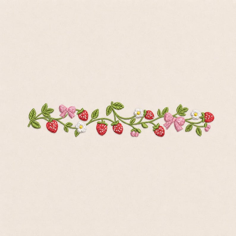 Strawberry Vine Border Embroidery Design, Pink Bows, Floral Machine ...