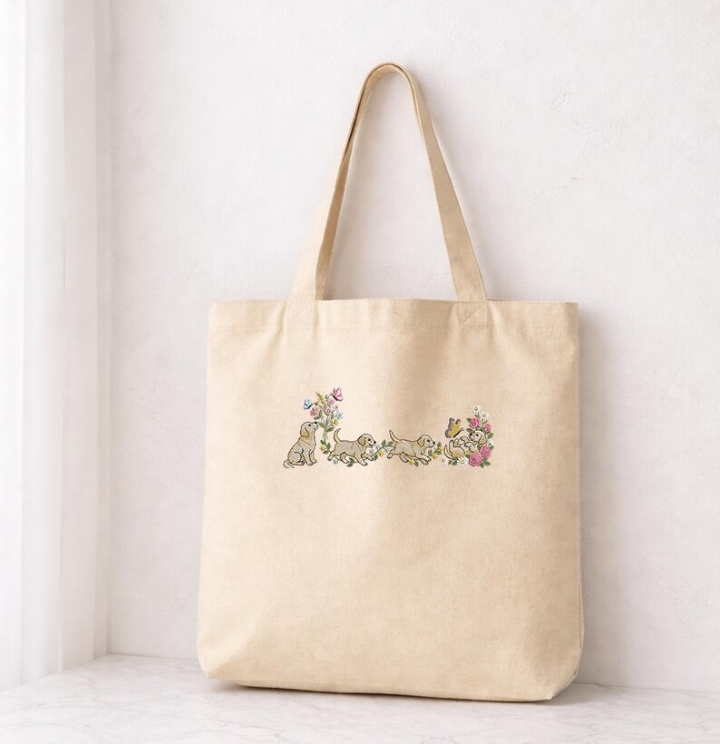 Puppy Floral Embroidery Design, Dog Butterflies Machine Embroidery File ...